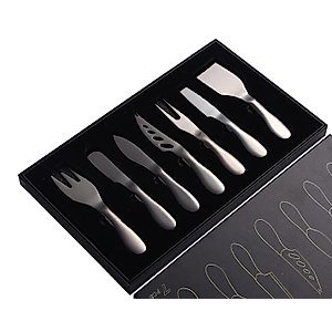 AARAINBOW Exquisite 7 Pieces Cheese Knives Set, Gift Ready Charcuterie Accessories Stainless Steel Cheese Knif Butter Knife & Fork Perfect Cheese Spreader Set, Gift for Birthday Christmas (Black)…