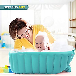 Baby Inflatable Bathtub, Portable Infant Toddler Bathing Tub Non Slip Travel Bathtub Mini Air Swimming Pool Kids Thick Foldable Shower Basin, Green