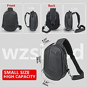Wzsipod Small Hard Shell Sling Bag for Men Women, Crossbody Backpack Bag for Teenager, One Strap Chest Bags for Men, Lightweight Quest 2 Case With USB-A Charger Port for Daily Cycling Hiking (Black)