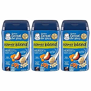 Gerber Cereal for Baby Power Blend Baby Cereal, Probiotic with Oatmeal, Lentil, Carrots & Apples, Made with Whole Grains & Plant Protein, 8 OZ Canister (Pack of 3)