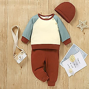 Tikoubabe Baby Boy Clothes Infant Sweatshirt Fall Winter Outfits Long Sleeve Pocket Pants Hats 3 Pcs Light Green Brown 12-18 Months