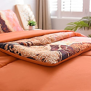 A Nice Night Marble Like Burning Mountain Printed Bedding Set,Retro Style Watercolor Artwork Design,Ultra Soft Comforter Set,7pcs Bed in a Bag,Queen,Orange
