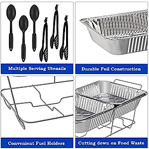ROVSUN Chafing Dish Buffet Set Disposable, Buffet Servers and Warmers, Food Warmer for Parties Buffets, 48 Pieces Catering Set, Includes Full-Size Wire Chafer Stand, Disposable Pans & Utensils