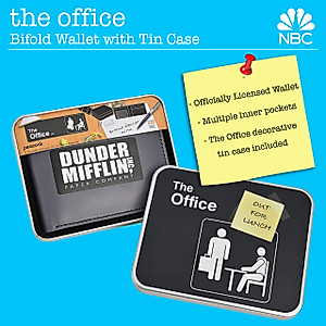 Concept One The Office Wallet, Dunder Mifflin Slim Bifold Wallet with Decorative Tin Case for Men and Women, Grey