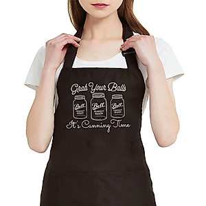 GXVUIS Grab Your Balls It's Canning Time Aprons for Women with 2 Pockets Waterproof Adjustable Bib Kitchen Cooking BBQ Apron Brown