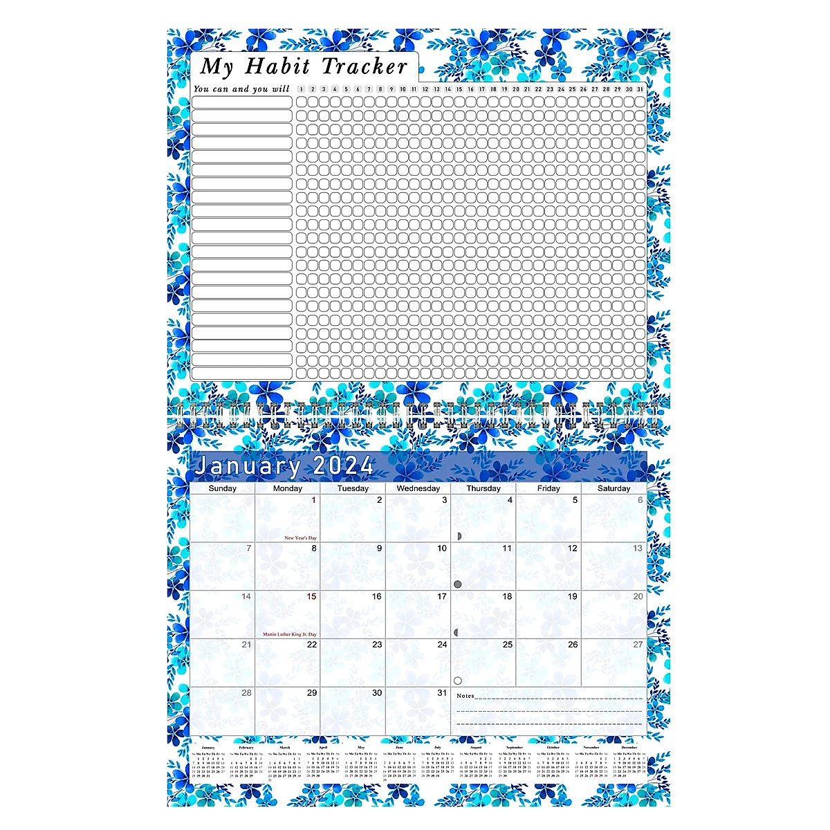 2024 Monthly Desktop/Wall Calendar/Planner - Habit Tracker - Daily, Weekly & Monthly Goal Motivational Habit Tracking Journal Inspirational - (Edition #022)