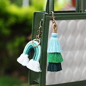 32 Pcs Rainbow Party Favors Set Include 8 Pcs Rainbow Macrame Keychains,8 Boho Tassel Keychains,8 Organza Bags and 8 Thank You Cards for Women Wedding Birthday Baby Shower Guests Gifts