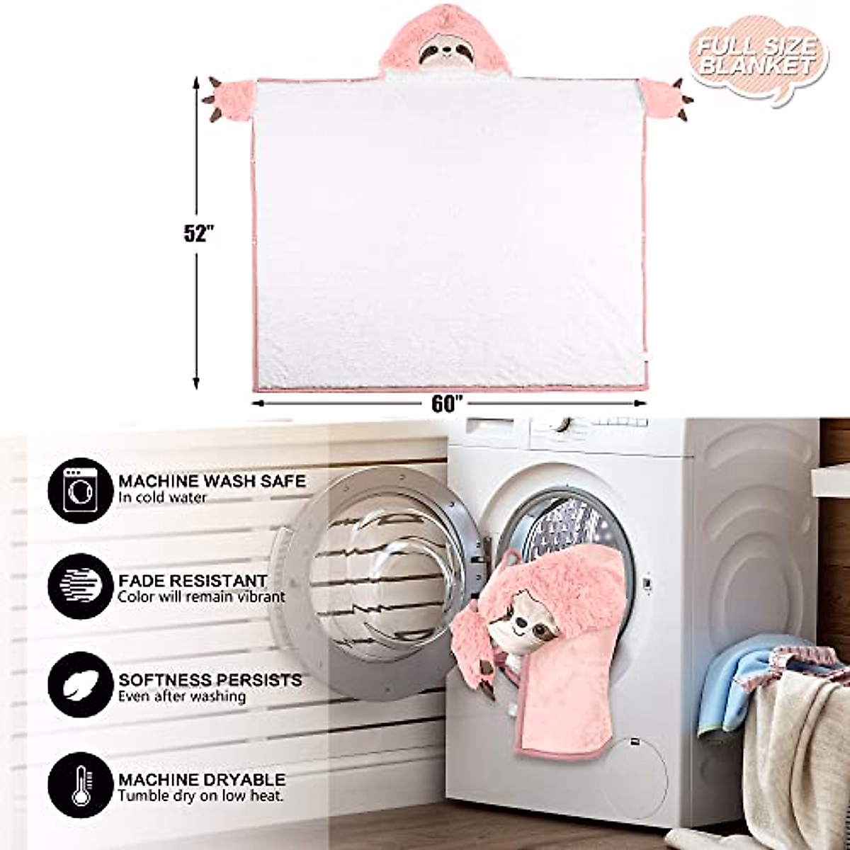 Sloth Wearable Hooded Blanket for Adults - Super Soft Warm Cozy Plush Flannel Fleece & Sherpa Hoodie Throw Cloak Wrap - Sloth Gifts for Women Adults and Kids