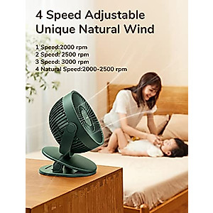 JISULIFE Clip on Baby Stroller Fan, 4000mAh Battery Operated Fan, Portable Personal Small Fan, Quiet & Narrow Slot Design, 4 Speeds, Max 14 Hrs, Ideal for Bed, Desk, Car Seat - Dark Green