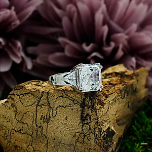 AFFY Asscher & Trillion Cut White Cubic Zirconia Engagement Ring in 925 Sterling Silver (7.50 cttw) Ring Size-4