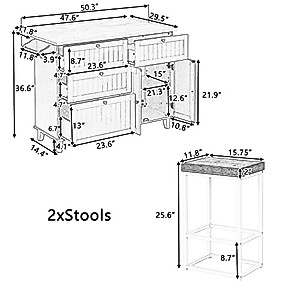 Farmhouse Counter Height Dining Table Set, Wooden Kitchen Island Prep Table with Storage for Apartment Small Places, 50" Breakfast Nook Table Set with 2 Stools, White