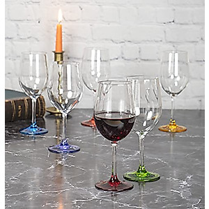 Red Co. Set of 6 Classic Clear Plastic 12 Ounce Outdoors Wine Glasses with Colored Bases