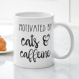 CafePress Motivated By Cats And Caffeine Mugs Ceramic Coffee Mug, Tea Cup 11 oz