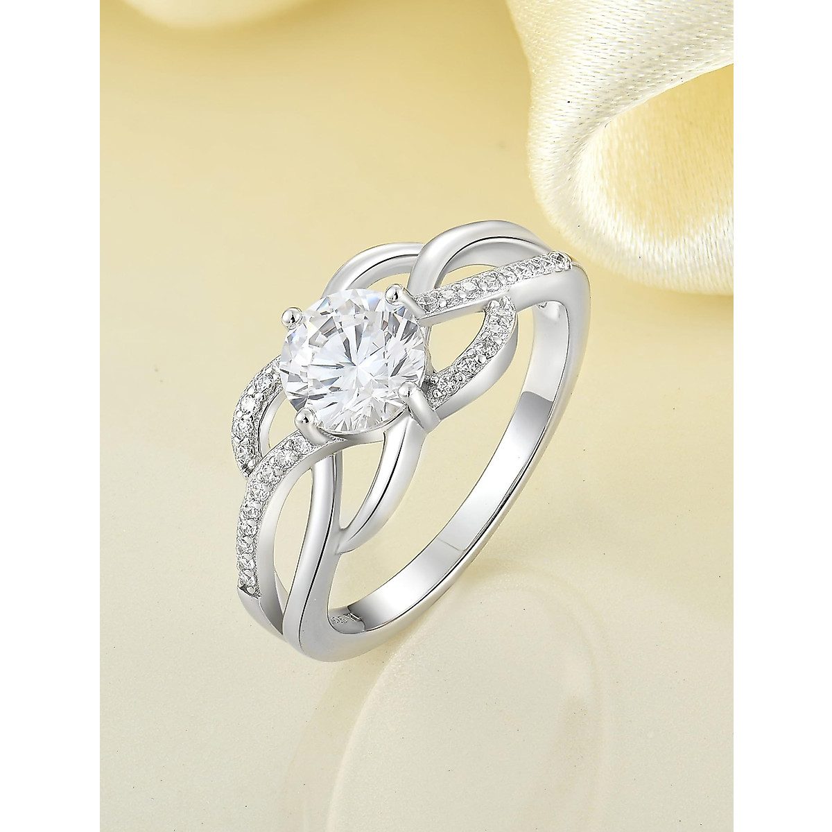 YL Celtic Knot Rings 925 Sterling Silver Twisted Ring Cubic Zirconia Infinity Statement Rings for Women-size8