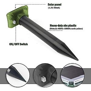 4PCS Animal Mole Repeller, Ultrasonic Mole Repellent Solar Powered, Mole Repeller, Outdoor Waterproof Solar Mole Control, Moles, Snakes, Gophers, Rats