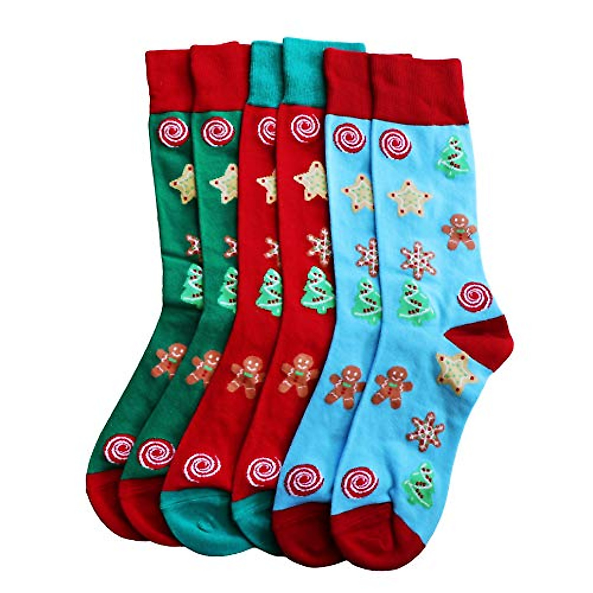 Christmas Gingerman Unisex Men Women Fun Dress Casual Pattern Crew Funny Xmas Socks Gift Box(3 pairs)