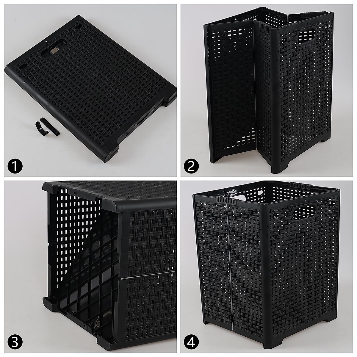 Melontray 42 L Tall Plastic Laundry Hamper, Collapsible Laundry Baskets with Cut Out Handle, Black