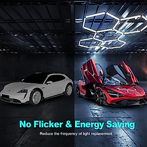 Brivulgent Hexagon LED Lights 5 Grid Garage Car Detailing - Hexagon Ceiling Lights Total Gym, Barber Shop, Workspace - Flicker-Free LED Hex Lights with Wider Coverage