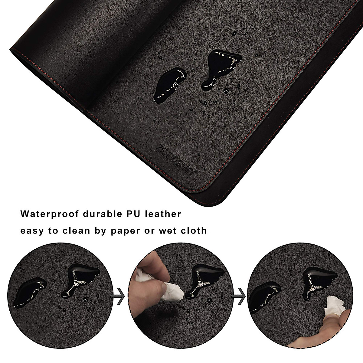 ZORESYN Large Desk Pad (55.1"x23.6") - PU Leather Office Desk Mat, Waterproof Desk Protector with Smooth Surface, Durable Stitched Edges - Black, Oversized Desk Mat for Home & Office