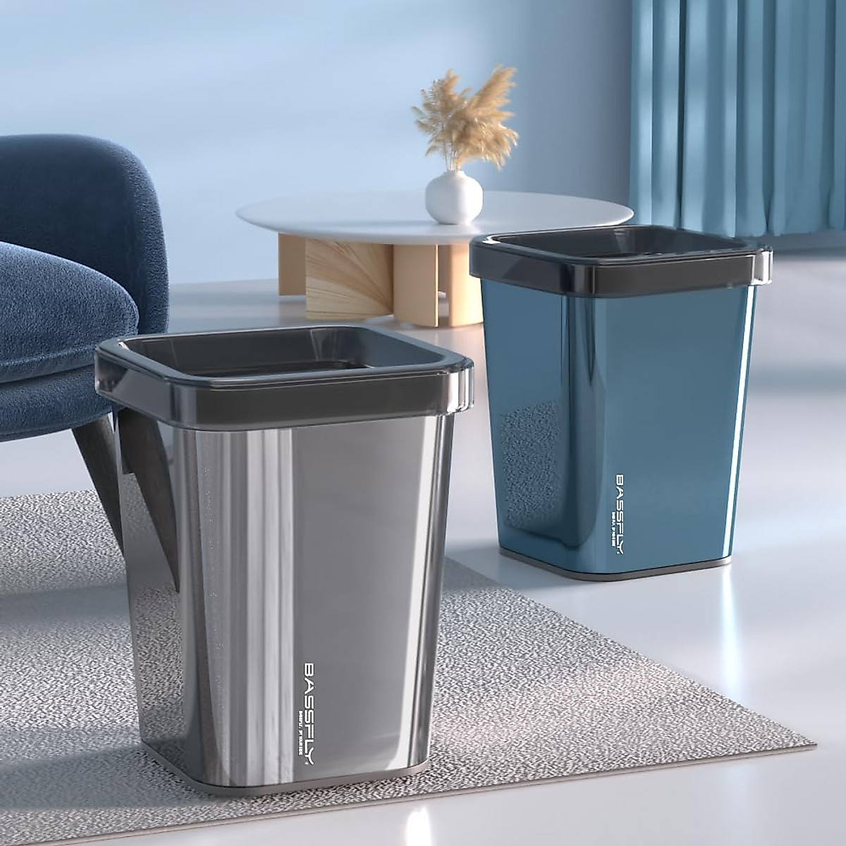 SWIFTIRON Titanium Crystal Trash can with Large Capacity for Bedroom Bathroom Home Office 9L Trash can(Silver，2PCS)