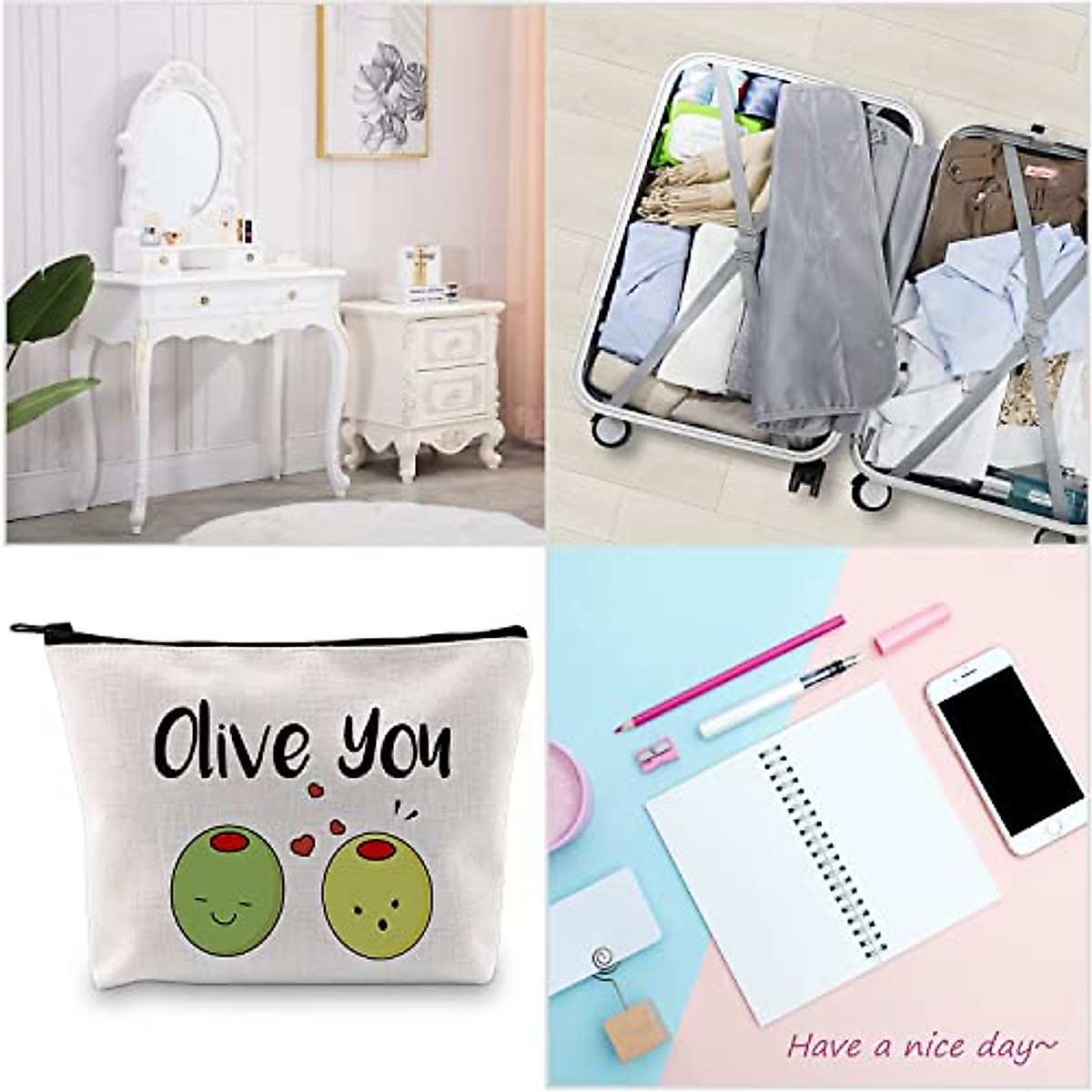 VAMSII Olive You Makeup Bag Funny Olive Gift I Love You Gifts Olive Lovers Gifts Anniversary Romantic Gifts Olive Pun Gifts (Makeup Bag)