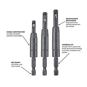 BOSCH CC2430 3-Piece Clic-Change 1/4 In. Self-Centering Drill Bit Assorted Set