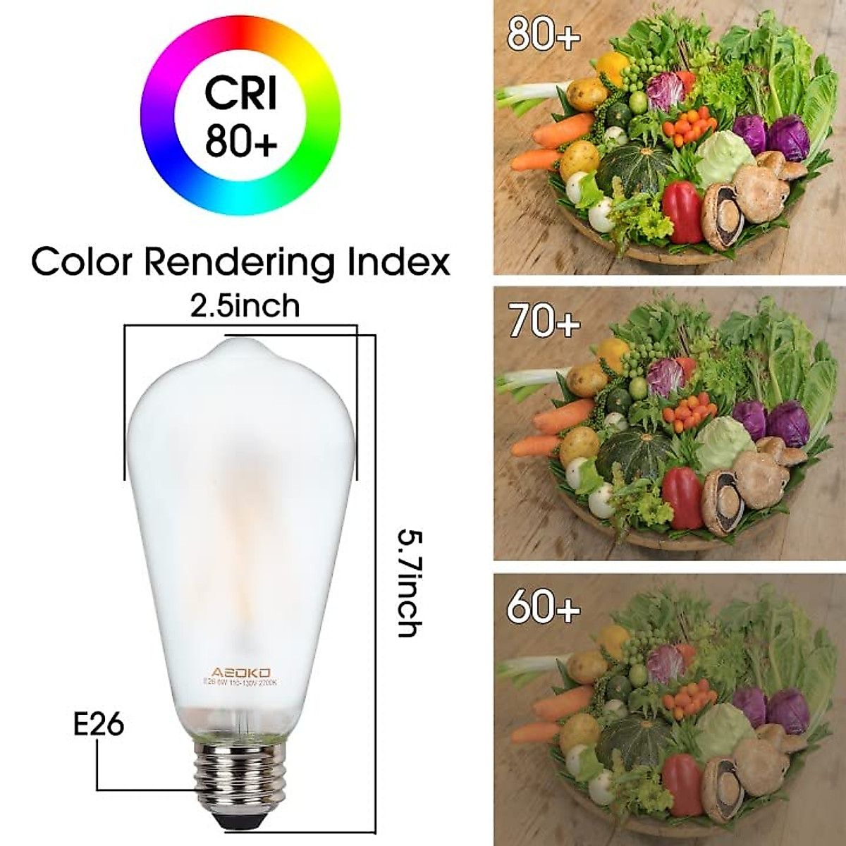 ASOKO ST64 Frosted LED Edison Vintage Light Bulbs, 6W Equivalent 60W 2700K Warm White, Dimmable LED Edison Bulb Antique LED Filament Bulbs 4 Packs