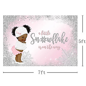 MEHOFOND Winter A Little Snowflake is On The Way Backdrop for Girls Baby Shower Pink Silver Glitter Snowflakes Baby Shower Party Decorations Photography Background Photo Shoot Banner Supplies 7x5ft