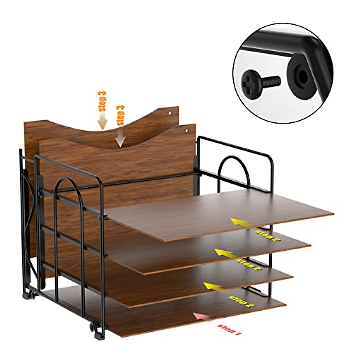 Aimeaihe Desk File Organizer, 4-Tier Desk Organizers Wood with 5 A4 File Folders, Letter Size Office Organizers for Desk, Letter Paper Tray Organizer for Office, School, Home, Black