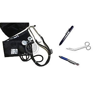 NK442-5 Piece Nurse Kit Set - Sprague Rapport Stethoscope and Aneroid Sphygmomanometer Manual Blood Pressure Set, Reusable Penlight, Chart Pen, and 5.5" Lister Bandage Scissors