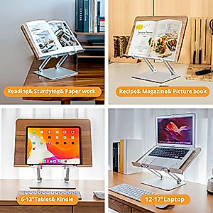SupeDesk Book Stand for Reading,Book Holder,Display Stand,for 5-8.5"Book,Wood,Laptop Stand for 12-17"laptop/6-13"Tablet&Ereader,Tiltable,Height Adjustable,Foldable,Study,Cook,Max Load 4.4lbs