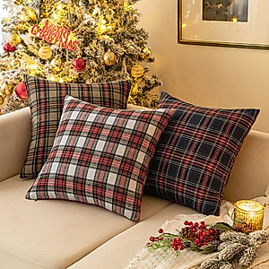 MIULEE Christmas Set of 2 Scottish Tartan Plaid Throw Pillow Covers Farmhouse Classic Decorative Square Cushion Cases for Home Decor Sofa Couch 18x18 Inch, Red and White