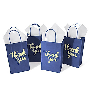 DjinnGlory 100 Pack Small Navy Blue Thank You Paper Gift Goodie Bags with Handles 9x5.5x3.15 Inch for Shopping Birthday Wedding Bridal Baby Shower Graduation 2024 Party Favors