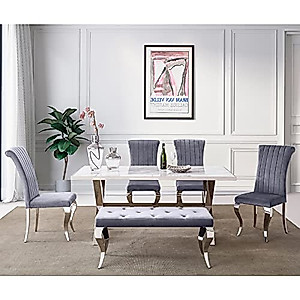 AZhome Dining Chairs Set of 6, Dining Room Chairs in Grey Velvet and Silver Cabriole Stainless Steel Legs