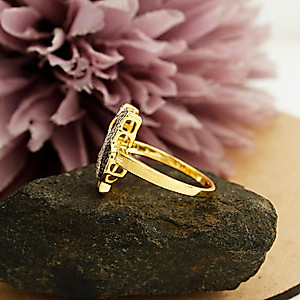 AFFY 1/4 Carat Round Cut Black And White Natural Diamond Owl Ring In 14K Yellow Gold Over Sterling Silver (0.25 Cttw, I2-I3 Clarity) Ring Size-8