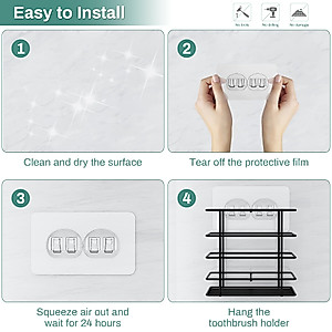 Oasiteege Adhesive Toothbrush Holder Wall Mounted, Suction Cup Toothpaste Organizer for Shower, Hanging Razor Tooth Brush Holder Storage Caddy with Drainage, Black Bathroom Accessories and Decor