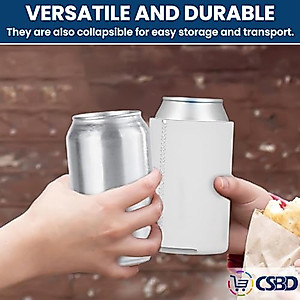 CSBD 12 Pack Blank Can Coolers, Foam Collapsible Insulated Can Sleeves for Beer, Soda, Water Bottles, Bulk Customizable Sublimation Blanks for DIY, HTV Vinyl Projects, Parties, Weddings - White