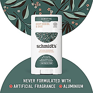 Schmidt's Aluminum Free Natural Deodorant for Women and Men, Hemp Seed Oil and Sage for Sensitive Skin with 24 Hour Odor Protection, Certified Cruelty Free, Vegan Deodorant, 3.25 oz,vetiver,sage,WHITE