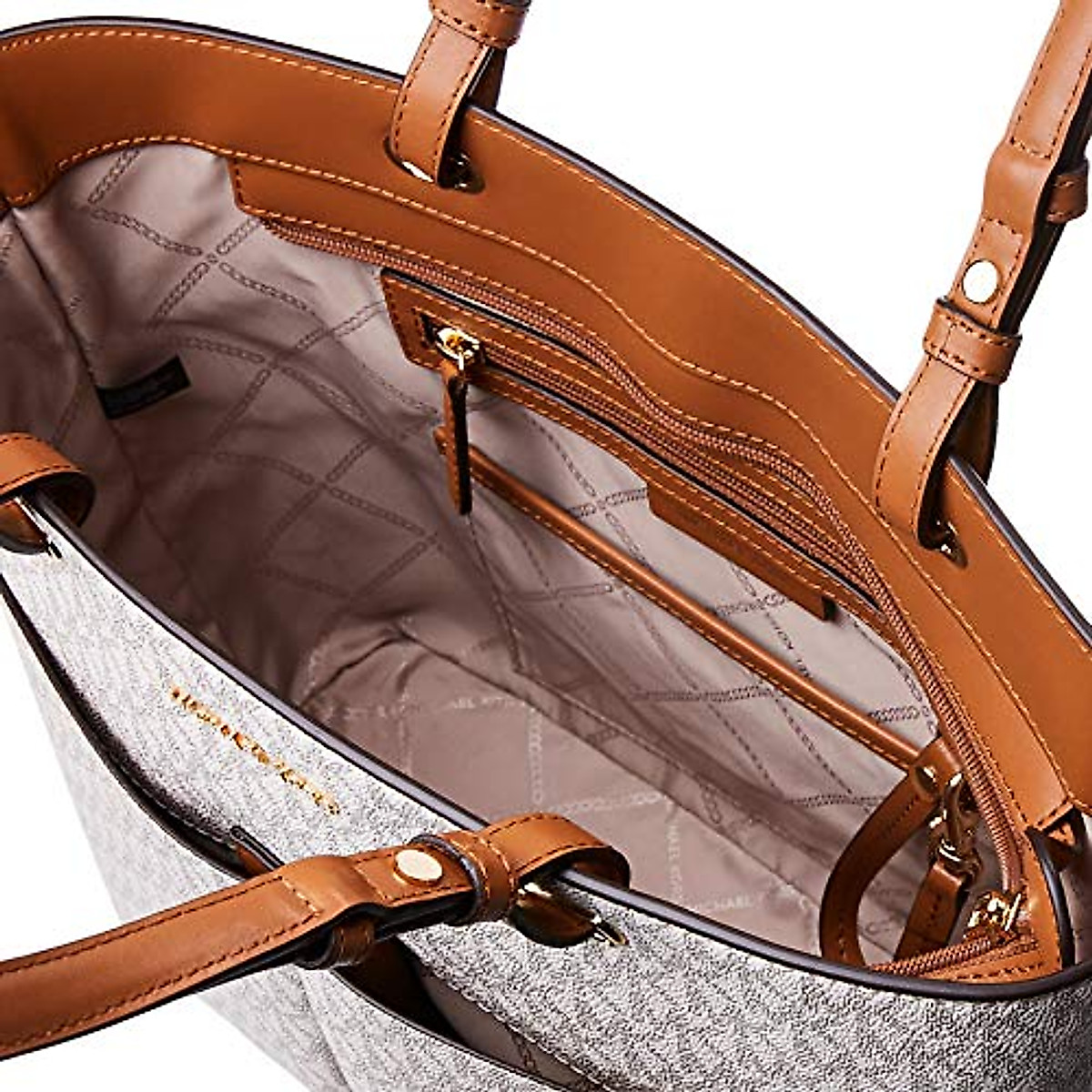 Michael Kors Bedford Medium Top Zip Pocket Tote Vanilla/Acorn One Size