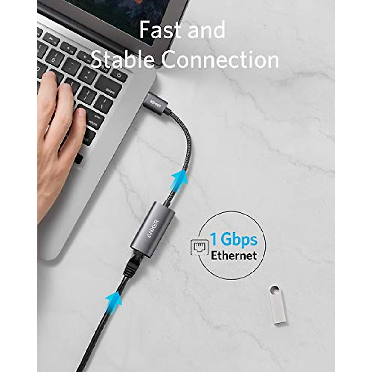 Anker USB 3.0 to Ethernet Adapter, PowerExpand USB 3.0 to Gigabit Ethernet Adapter, Aluminum Portable USB-A Adapter Compatible for MacBook Pro 2015, MacBook Air 2017, and More