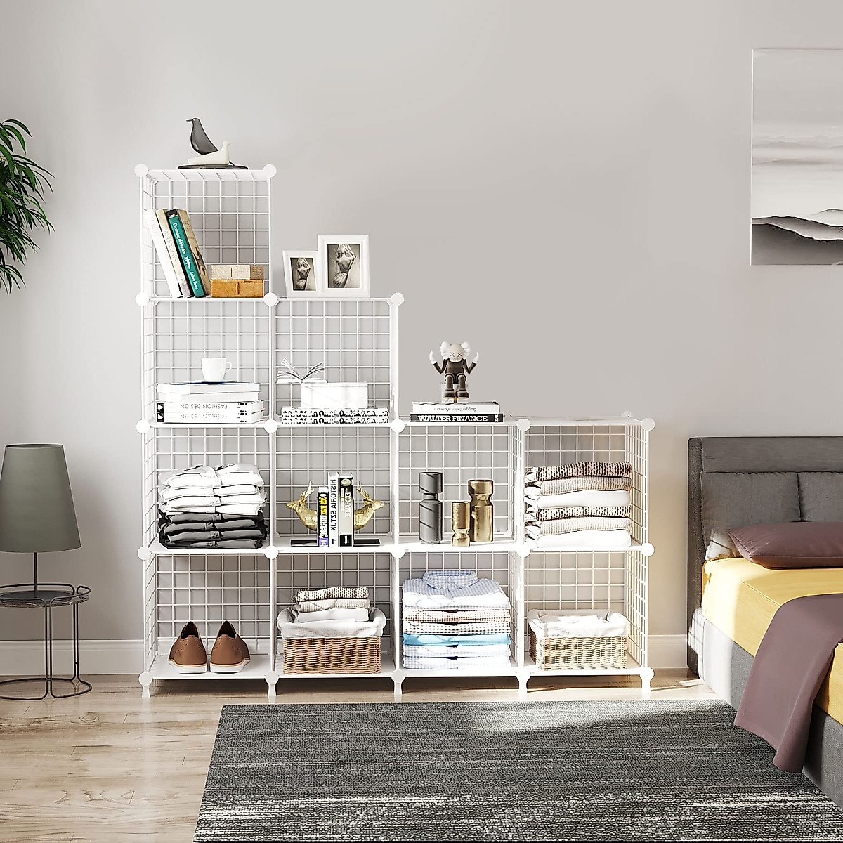 AWTATOS Wire Cube Storage Organizer, Closet Organizers and Storage, Metal 12 Cube Storage Shelves Bookshelf, Portable Closet Clothes Organizer for Bedroom, Home, Office, White