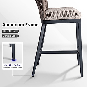 PURPLE LEAF Bar Stools Set of 2 Outdoor Bar Height Metal Stools Modern Wicker Rattan Barstools with Back Aluminum Outside Garden Patio Bar Chairs