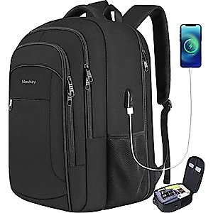 Naukay Laptop Backpack, Extra Large Travel Backpack for Men Women, Carry On Backpack Anti Theft Water Resistant Business Backpack College School Bookbags with USB Charging Port Fits 17 Inch Laptop