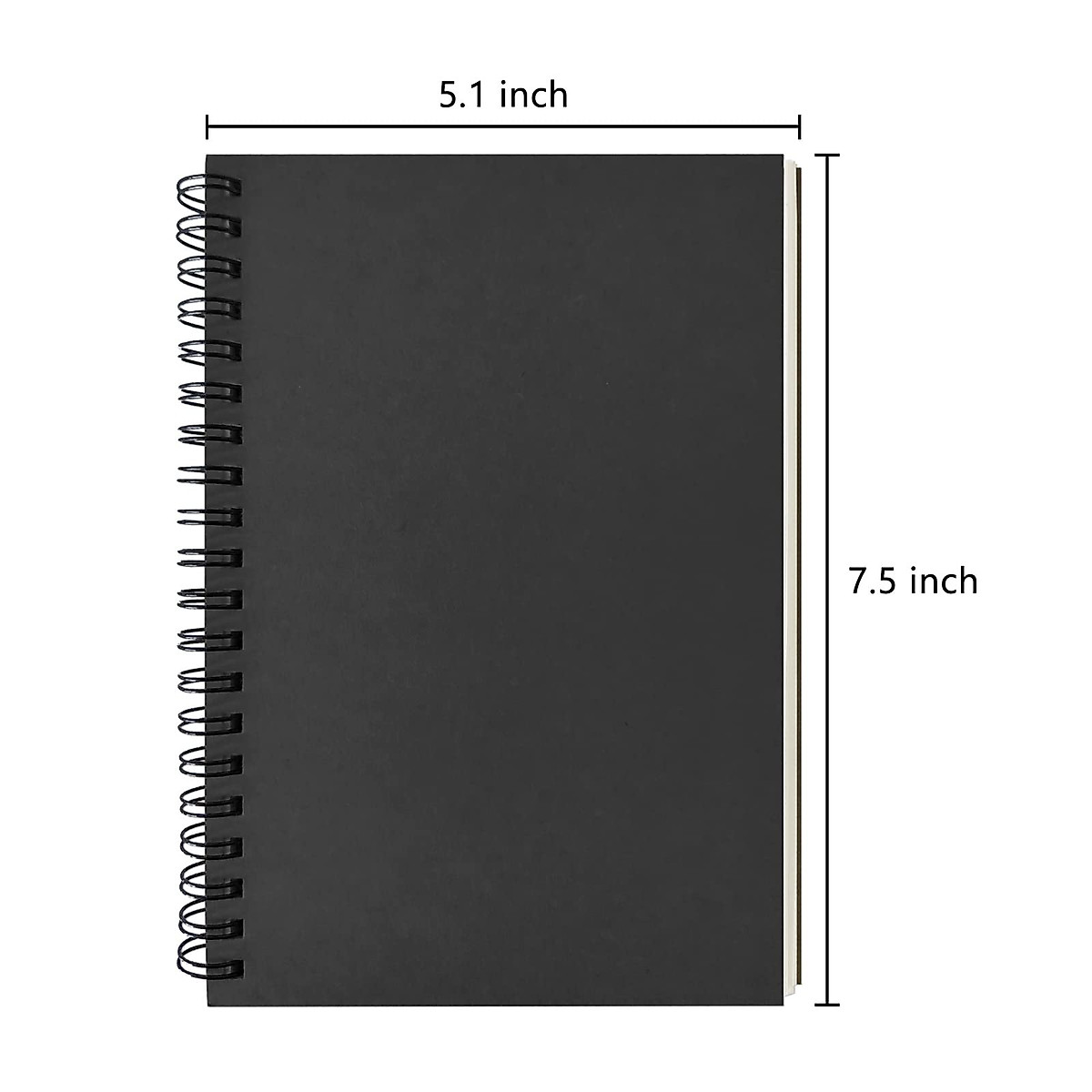 DSTELIN Blank Spiral Notebook, 1-Pack, Soft Cover, Sketch book, 100 Pages / 50 Sheets, 7.5 inch x 5.1 inch (Black)