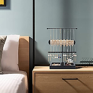 Pemilosci Jewelry Organizer Stand 3 Tier Hanging Jewelry Organizer for Earring Necklace Bracelet Holder Jewelry Ring Perfume Organizer Box Holder Storage (Black)……