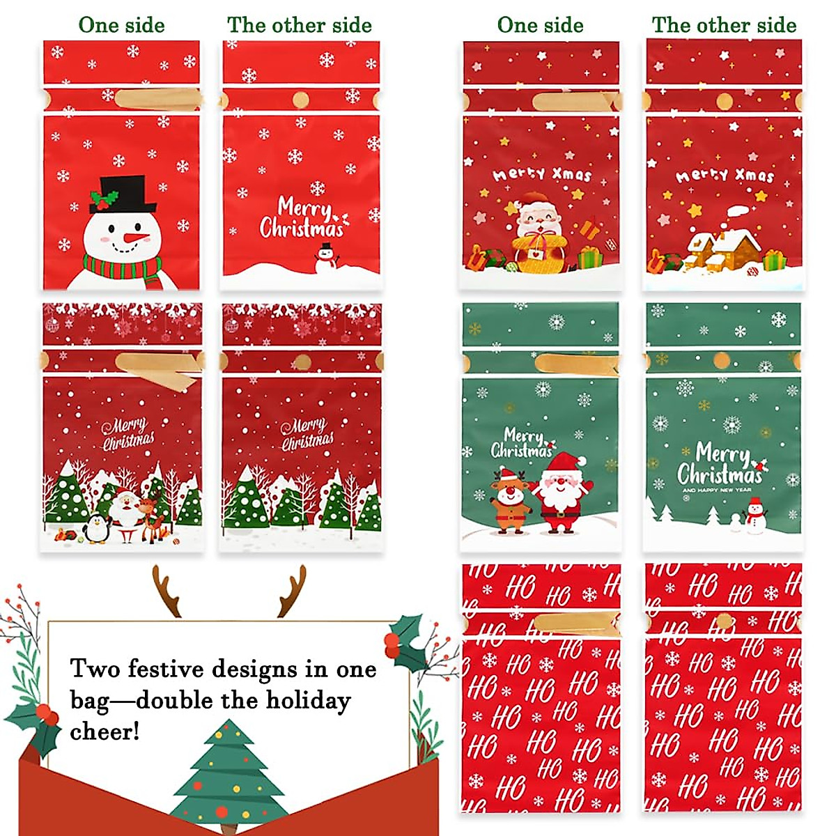 HRX Package 50pcs Christmas Treat Bags Drawstring, 5.8x9x2.4inch Holiday Goodie Bags Small Christmas Gift Bags for Candy Cookie gift giving