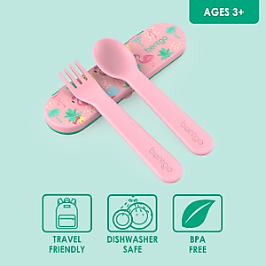 Bentgo Kids Utensil Set - Reusable Plastic Fork, Spoon & Storage Case - BPA-Free Materials, Easy-Grip Handles, Dishwasher Safe - Ideal for School Lunch, Travel, & Outdoors (Tropical)