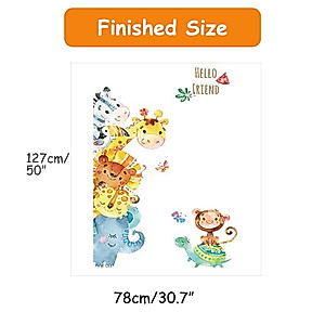 HILUCK Wall Door Stickers Decals Decoration Cartoon Cute Animals Tree Giraffe Horse Lion Elephant Turtle Monkey Deer Jungle Safari Woodland Removable For Children Boy Girl Kids Baby Bedroom Wardrobe Baby Nursery Wall Decor