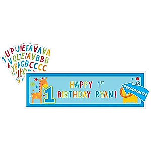 Amscan One Wild Boy 1st Birthday Personalized Giant Sign Banner, 65" x 20", Blue