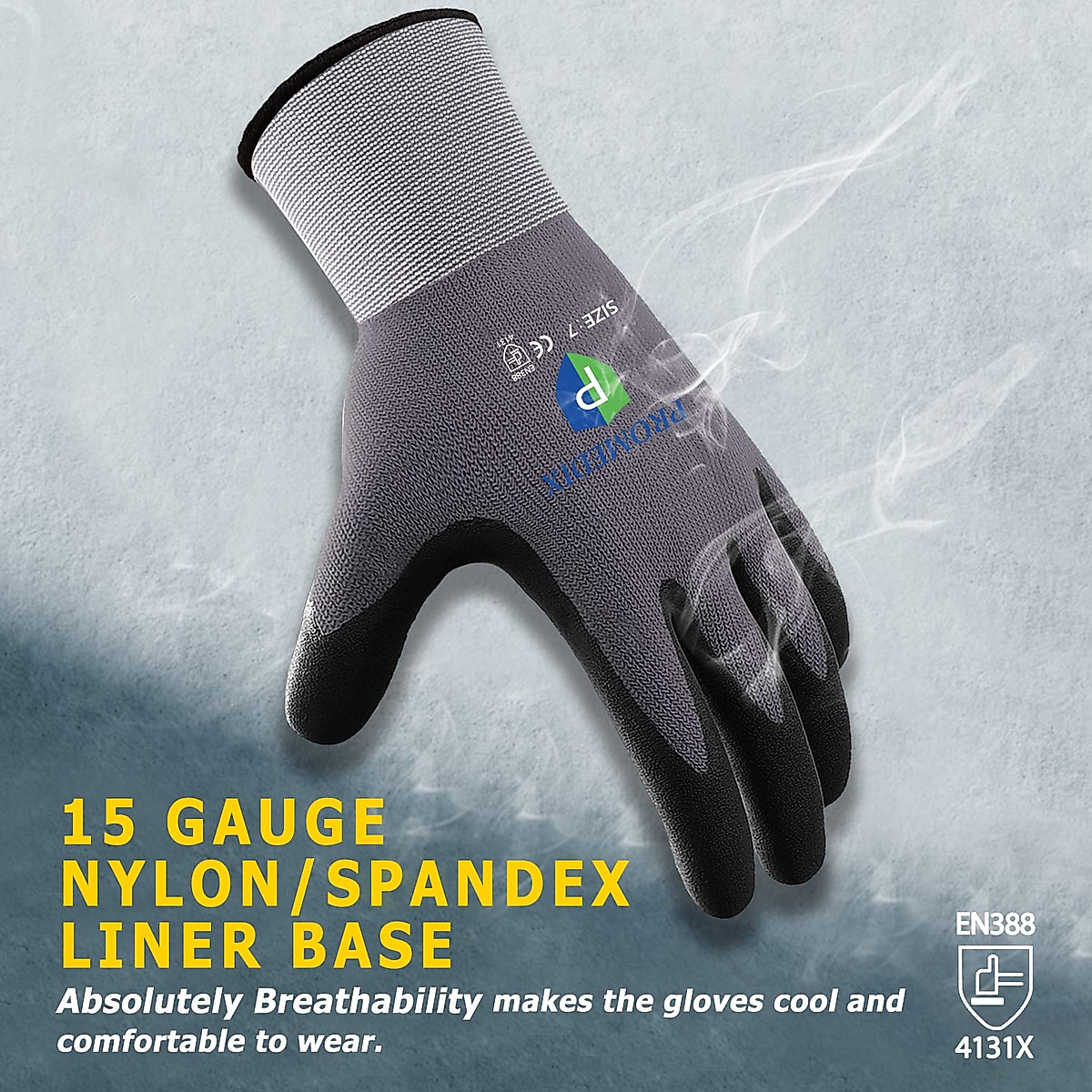 PROMEDIX P Work Gloves MicroFoam Nitrile Coated,Safety Work Gloves Men 3/12/36-pairs,EN388-4131,Nylon&Spandex Work Gloves